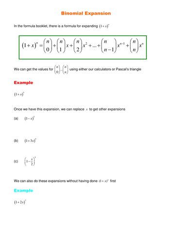 A Level Maths C2 Binomial Expansion Worksheets By Srwhitehouse Teaching Resources Tes