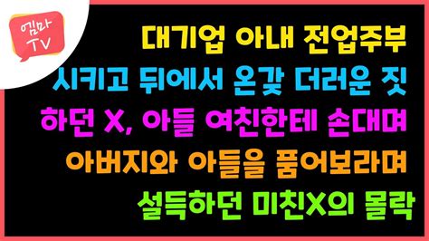 아들 여친에게 접근하더니 세명이서 연애하자고 꼬시던 못된 남편의 몰락 차곡차곡 준비해오던 쓰니의 역관광 사이다사연 Youtube