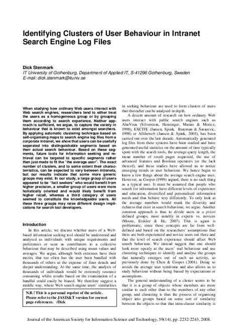 Pdf Clustering User Behavior In Intranet Search Logs