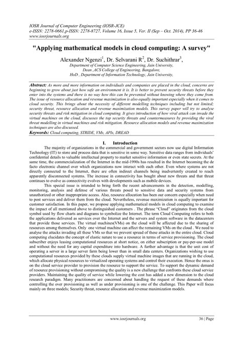 Pdf Applying Mathematical Models In Cloud Computing A Survey