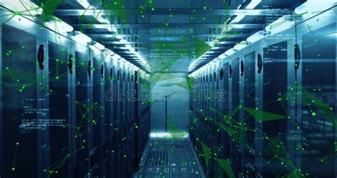 Animation Of Shapes And Data Processing Over Server Room Stock Footage
