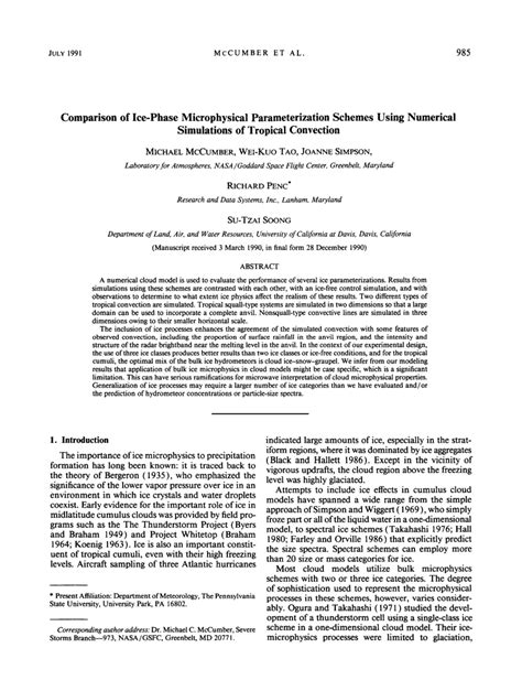 Pdf Comparison Of Ice Phase Microphysical Parameterization Schemes Using Numerical Simulations