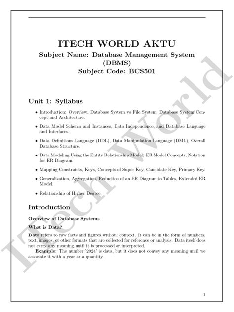 Unit 1 Pdf Databases Data Model