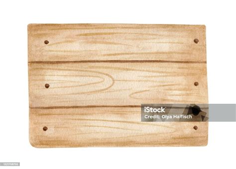 수채화 나무 표지판 그림 흰색 배경에 고립 된 손으로 그린 나무 보드 텍스처가 있는 빈 간판입니다 결혼식 카드 초대장을위한 소박한 자연 에코 디자인 명판에 대한 스톡 벡터