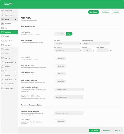 Header Main Menu Ekko Theme Documentation