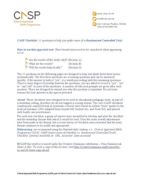 Casp Checklist Randomised Controlled Trial Pdf Scholarly Communication Clinical Research