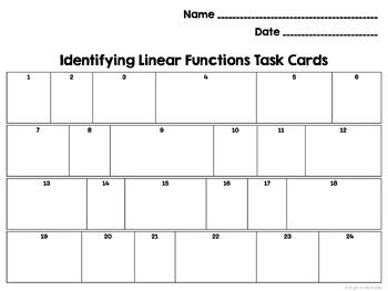 Identifying Linear Functions Task Cards F TPT