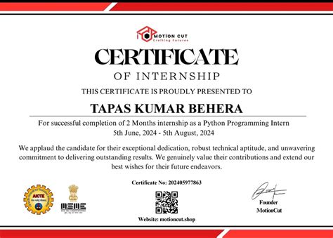 Tapas Kumar Behera On Linkedin Python Programming Internship Motioncut Learningjourney