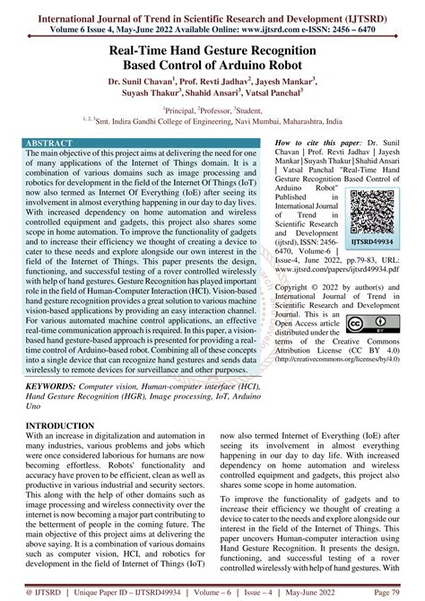 Real Time Hand Gesture Recognition Based Control Of Arduino Robot PDF