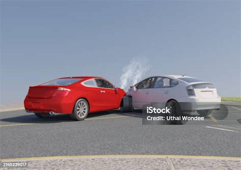 교통사고 일반 자동차가 추락했습니다 사고로 두 대의 자동차가 충돌합니다 보험에 대한 개념 3d 렌더링 자동차 사고에 대한 스톡