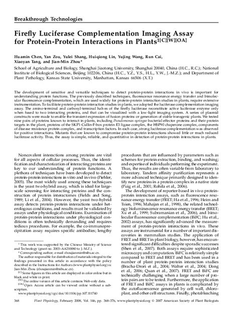 Pdf Firefly Luciferase Complementation Imaging Assay For Protein Protein Interactions In