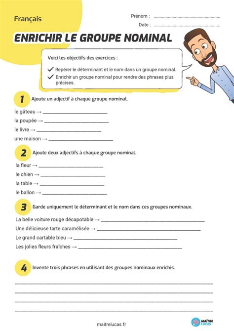 Fiches Exercices Enrichir Le Groupe Nominal Maître Lucas