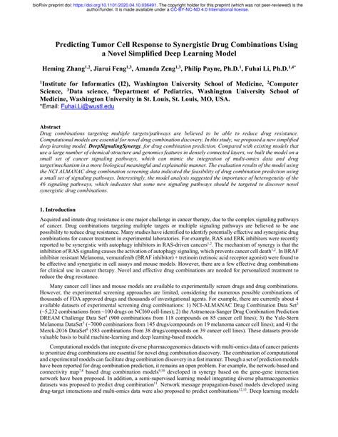 Pdf Predicting Tumor Cell Response To Synergistic Drug Combinations
