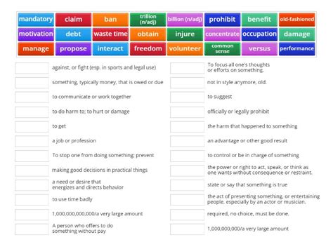 Unit 8 Vocabulary Match Up
