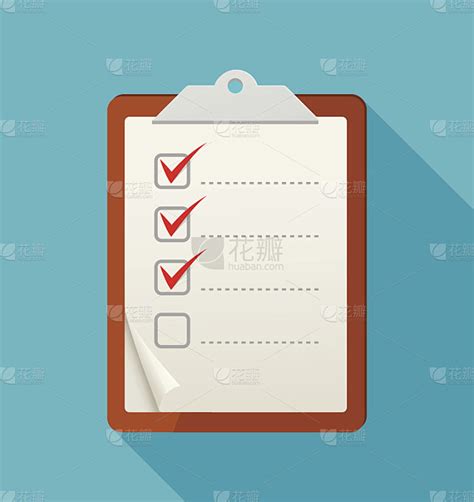 平面检查列表图标与长阴影。矢量图