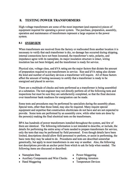 High Voltage Transformer Tests And Commissioning Procedures Before Energizing EEP