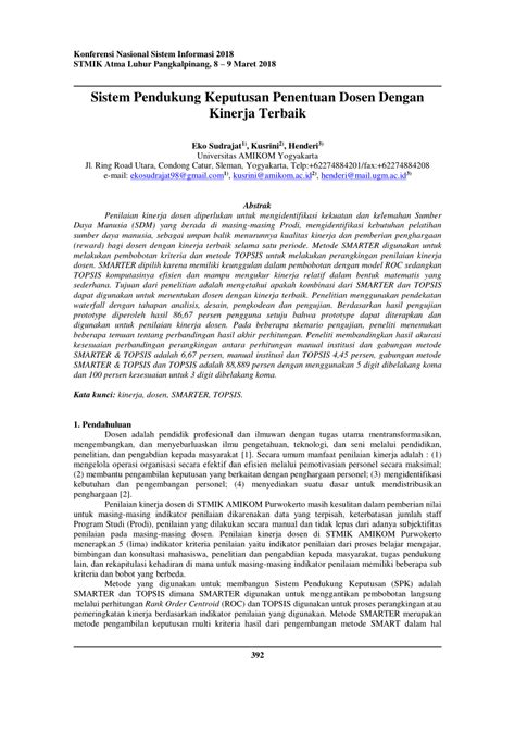 Pdf Sistem Pendukung Keputusan Penentuan Dosen Dengan Kinerja Terbaik