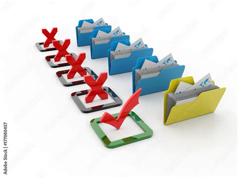 D Rendering File Folder With Red Check Mark Isolated In White Background Stock Illustration