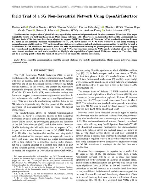 pdf field trial of a 5g non terrestrial network using openairinterface