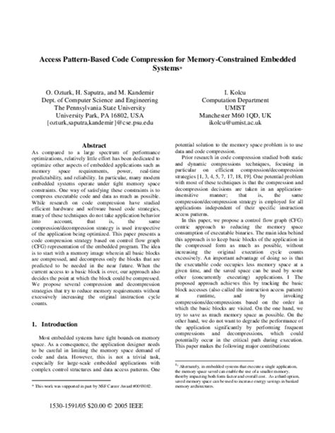 Pdf Access Pattern Based Code Compression For Memory Constrained Embedded Systems