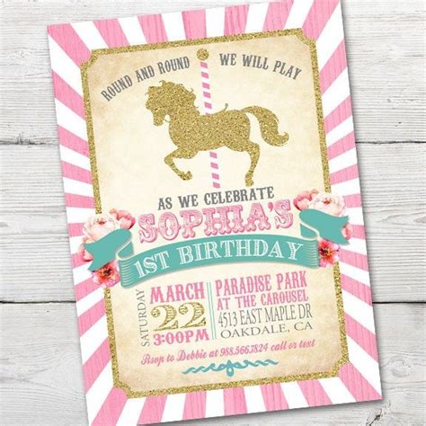 Carousel Birthday Invitation Carousel First Birthday Carousel