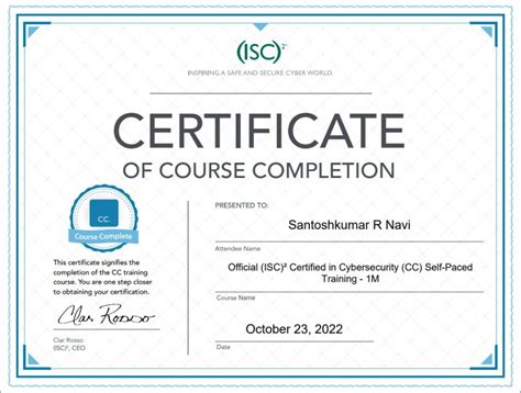 Completed The Isc2 Certified In Cybersecurity