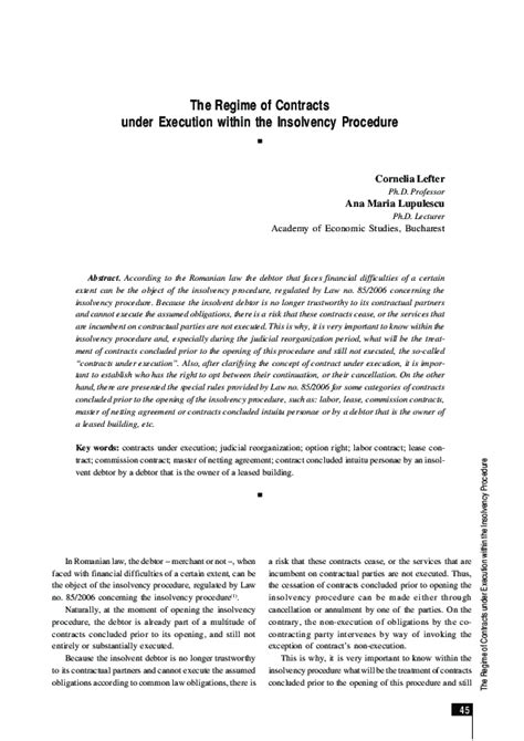 Pdf The Regime Of Contracts Under Execution Within The Insolvency