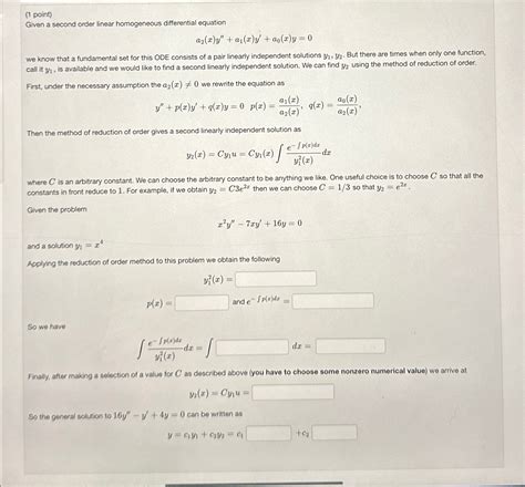 Solved 1 ﻿point Given A Second Order Linear Homogeneous