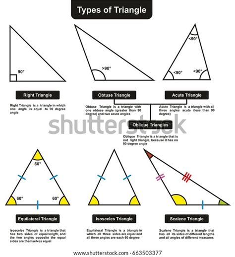 Different Types Triangles Definitions Angles Infographic Stock Vector