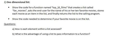 Solved 2 One Dimensional List Show The Code For A Chegg