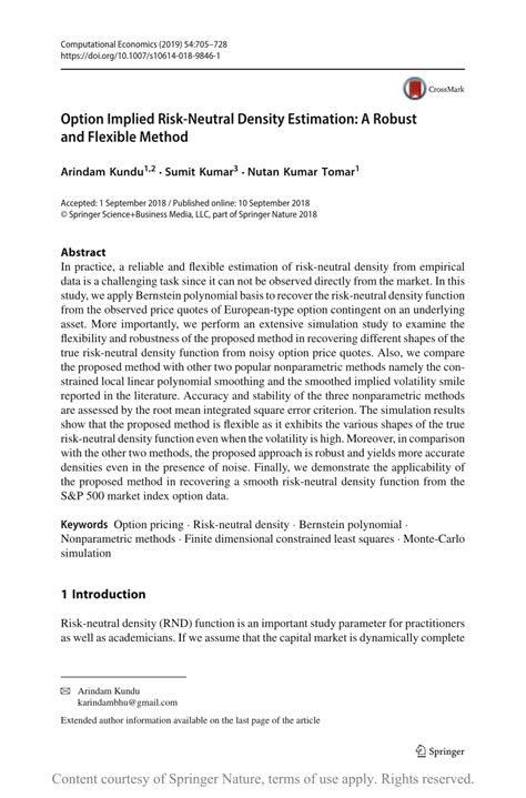 Option Implied Risk Neutral Density Estimation A Robust And Flexible Method Request PDF