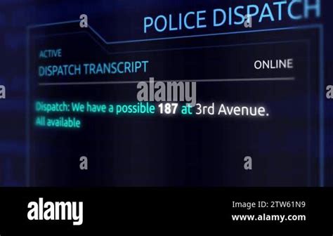 Virtual Police Dispatch Transcript Graphics Interface Code 187 Homicide Murder Stock Video