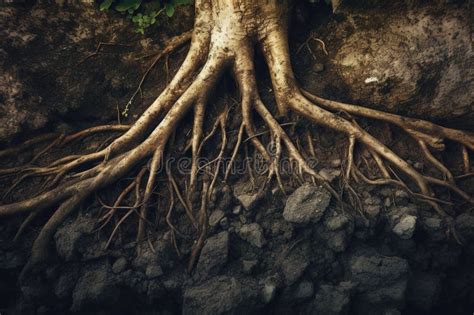Tree Roots In Soil Close Up Underground Texture Illustration Ai