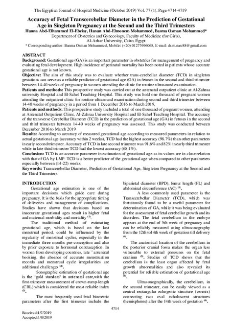 Pdf Accuracy Of Fetal Transcerebellar Diameter In The Prediction Of Gestational Age In