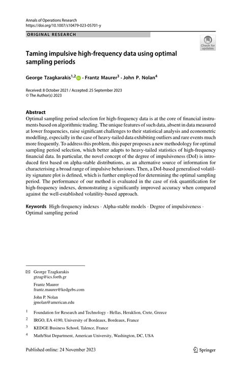 Pdf Taming Impulsive High Frequency Data Using Optimal Sampling Periods
