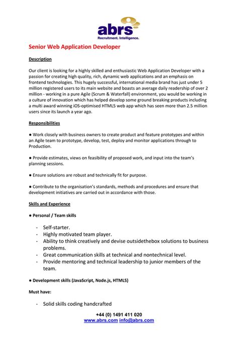 Senior Web Application Developer Pdf