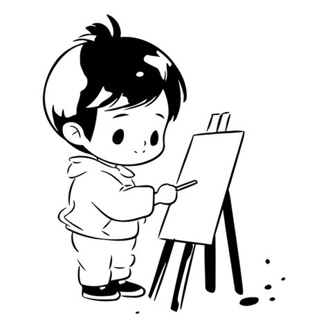 Маленький мальчик рисует на шезлонге милая мультфильмная векторная иллюстрация Премиум векторы