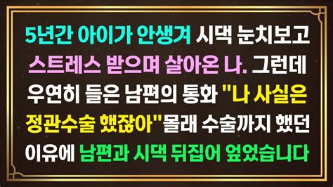사이다사연 년간 아이가 안생겨 시댁눈치보고 스트레스받은 나 그런데 우연히 들은 남편의 통화 나 정관수술 했잖아 몰래 수술까지 한 이유에 남편과 시댁 뒤집어 엎었네요