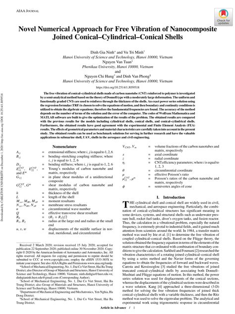 Pdf Novel Numerical Approach For Free Vibration Of Nanocomposite Joined Conical Cylindrical