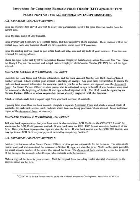 Instructions For Completing Electronic Funds Transfer Eft Agreement
