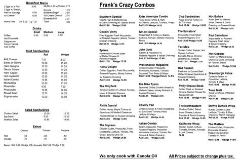 Our Menus Franks Cucina Ny