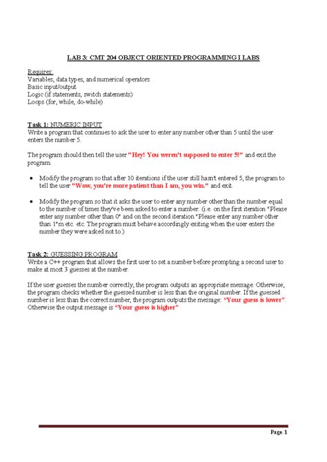 Lab3 Cmt204 Oop1 Labs Lab 3 Page 1 Lab 3 Cmt 204 Object Oriented