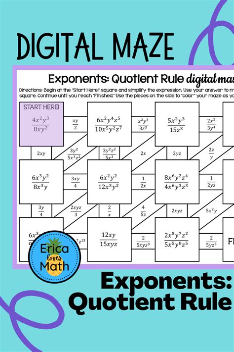 Exponents Quotient Rule Digital Activity Maze Digital Activities Quotient Rule Secondary Math