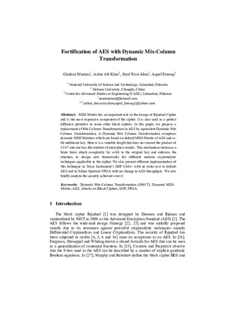 Pdf Fortification Of Aes With Dynamic Mix Column Transformation
