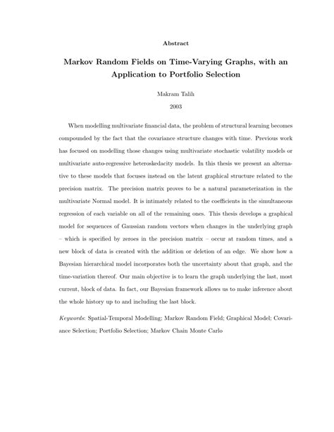 Pdf Markov Random Fields On Time Varying Graphs With An Application