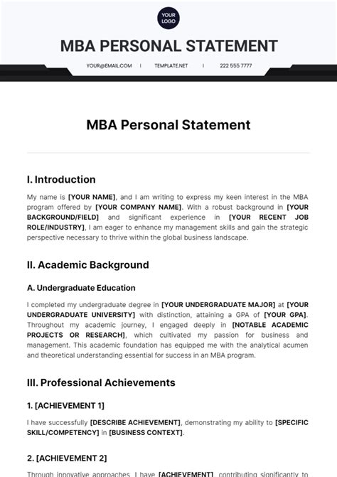 Free Mba Personal Statement Template To Edit Online