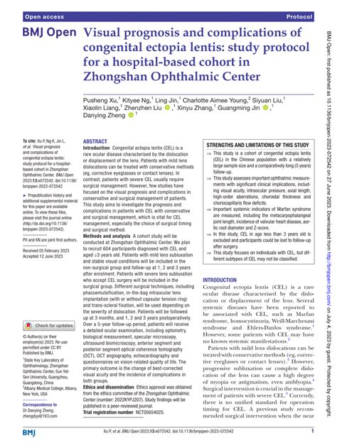 Pdf Visual Prognosis And Complications Of Congenital Ectopia Lentis