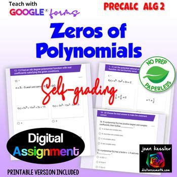 Zeros Of Polynomials Digital Plus Printable Polynomials Distance Learning Teaching