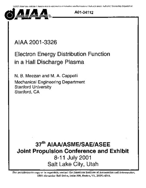 Pdf Electron Energy Distribution Function In A Hall Discharge Plasma