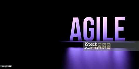 복사 공간이 있는 Agile이라는 단어입니다 체크 박스와 기어 설정과 검은 배경에 Agile 개념 3d 렌더링 배달에 대한 스톡